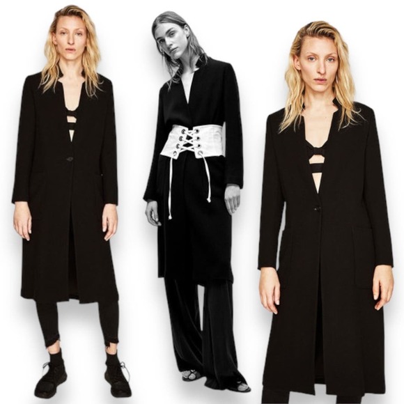 Zara | Jackets & Coats | Zara Black Wool Blend Patch Pocket Inverted ...